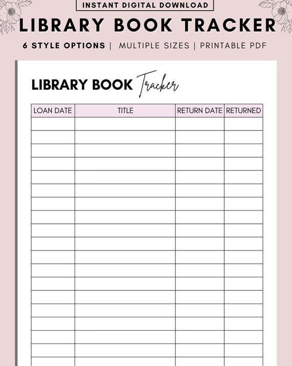 Library Book Tracker Printable Library Loan Tracker Library | Etsy