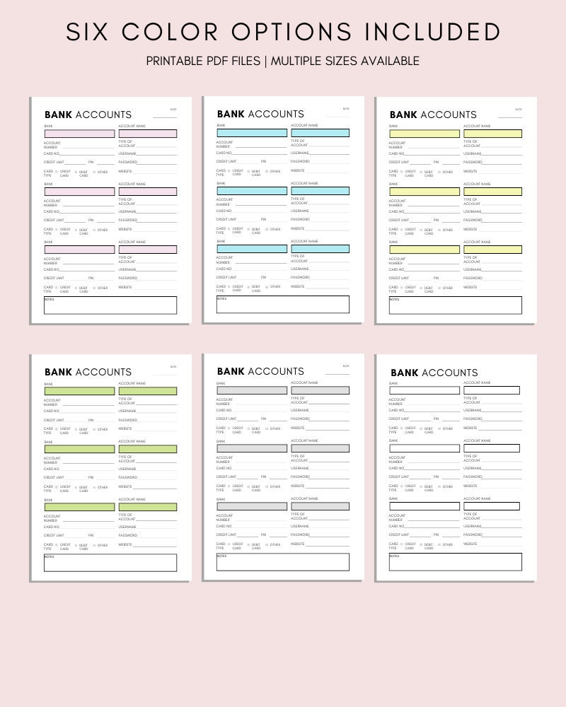 Bank Account Tracker Printable: Banking Log, A4 A5 Letter (digital ...