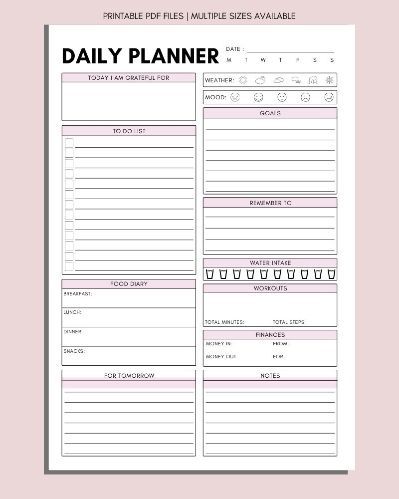 Undated Daily Planner Printable Daily Planner Template Daily - Etsy