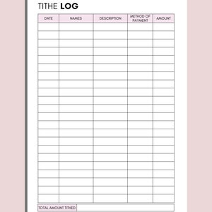 Printable Tithe Record, One Page Giving Log, Financial Donation Record ...