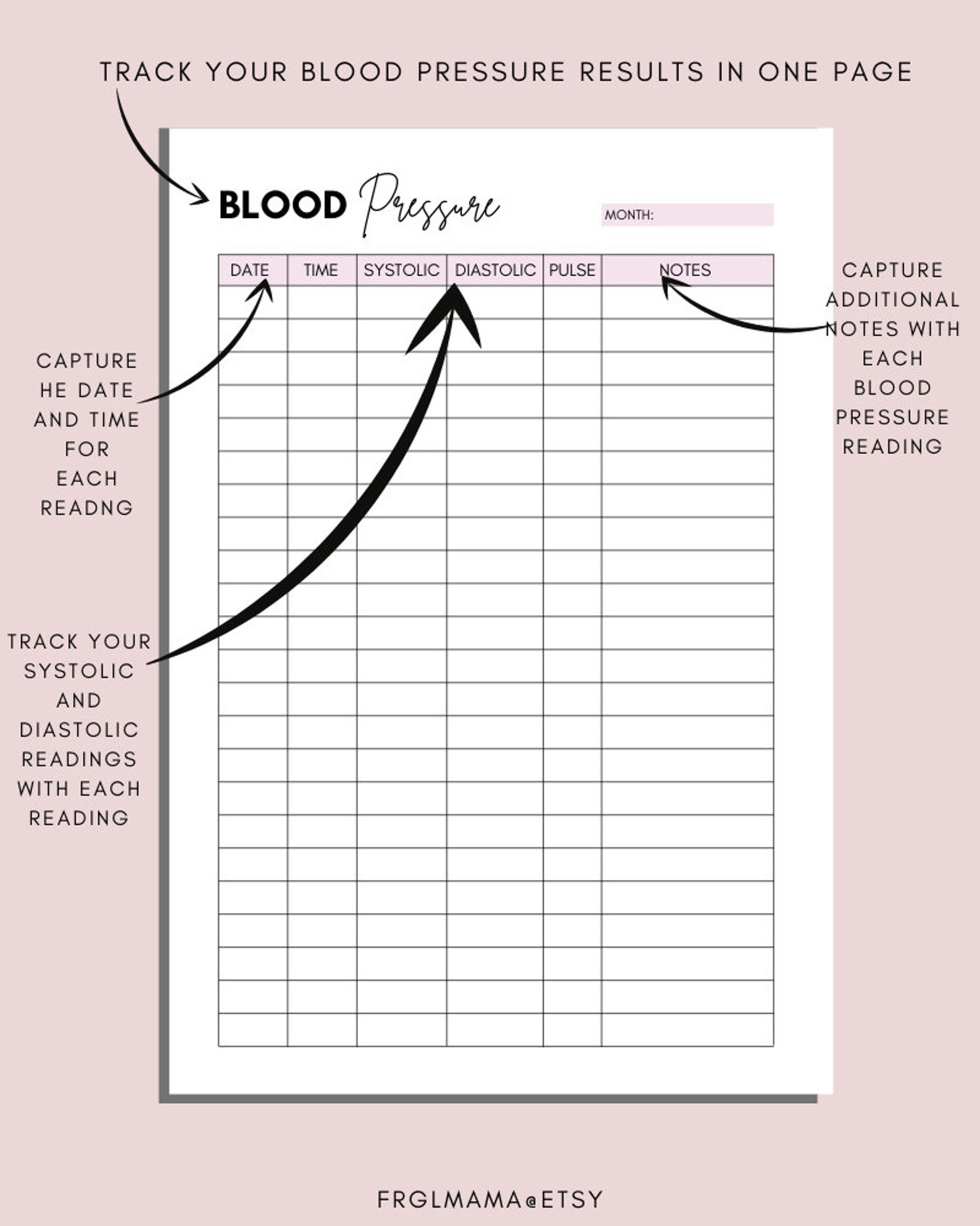 Blood Pressure Log Book Printable, High Blood Pressure Tracker ...