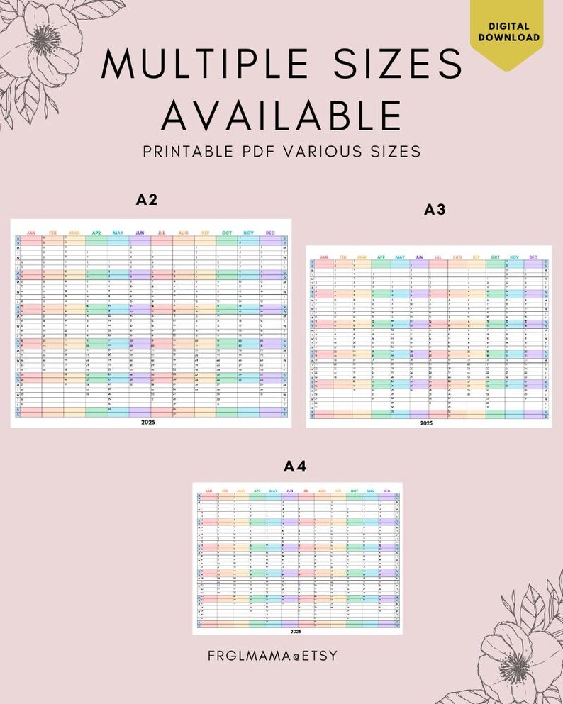 2025 Year Planner - Yearly Planner on 1 Page Landscape, Vertical ...