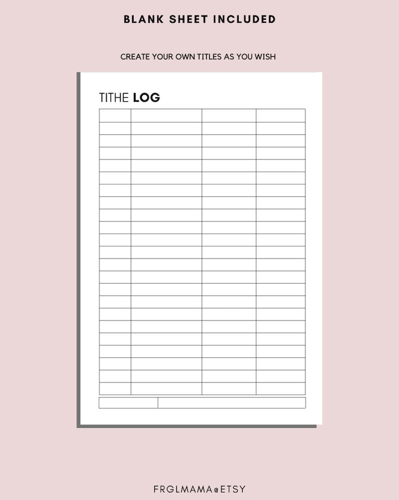 Printable Tithe Record One Page Giving Log Financial - Etsy