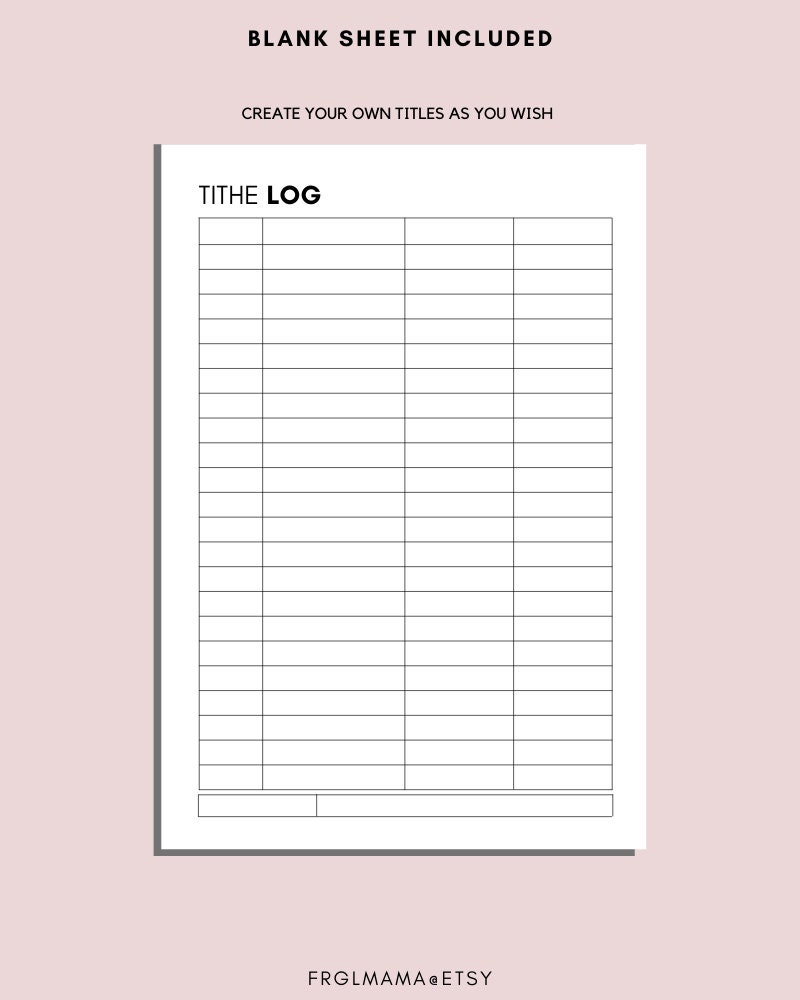 Printable Tithe Record One Page Giving Log Financial - Etsy