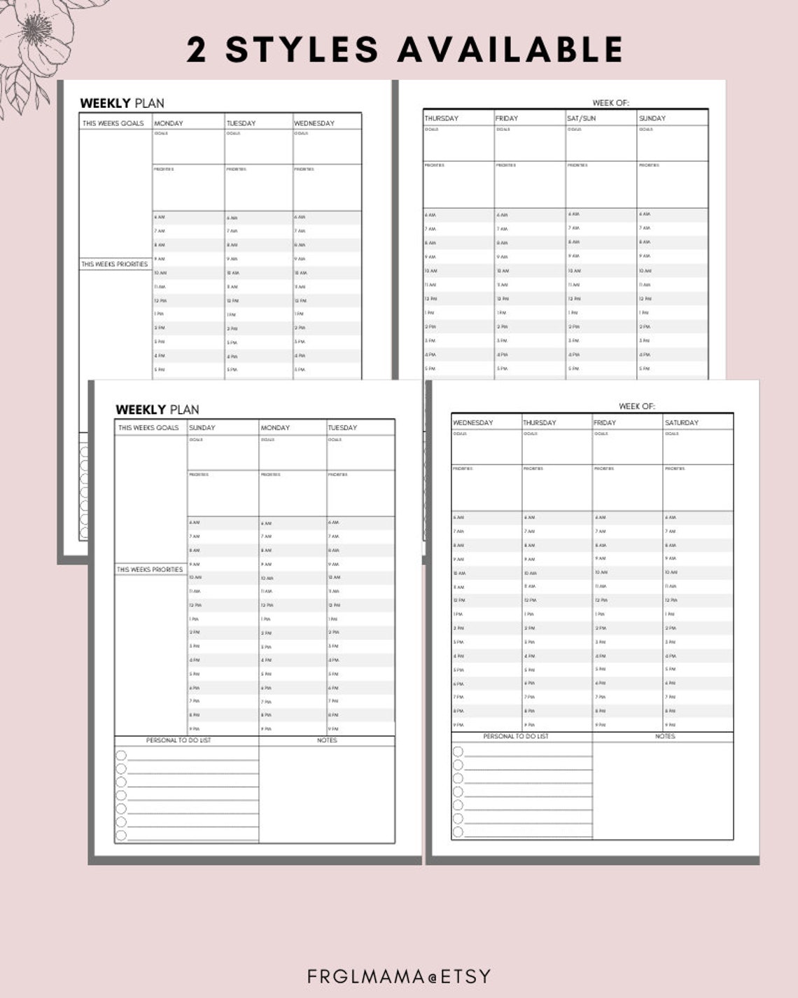 Weekly Planner Printable Landscape Minimalist Weekly - Etsy