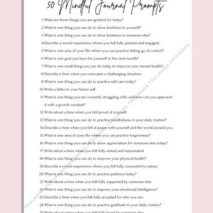 50 Journal Prompts, A4 A5 Printable Mindfulness Journal, Minimalist ...