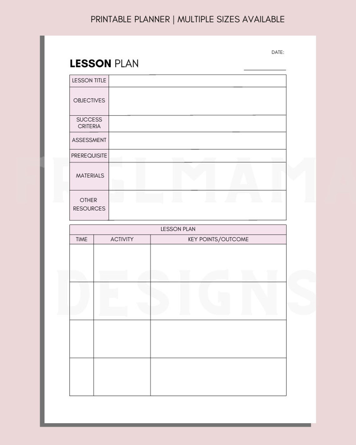 One Page Lesson Plan Template: Printable Teacher Planner (PDF Download ...