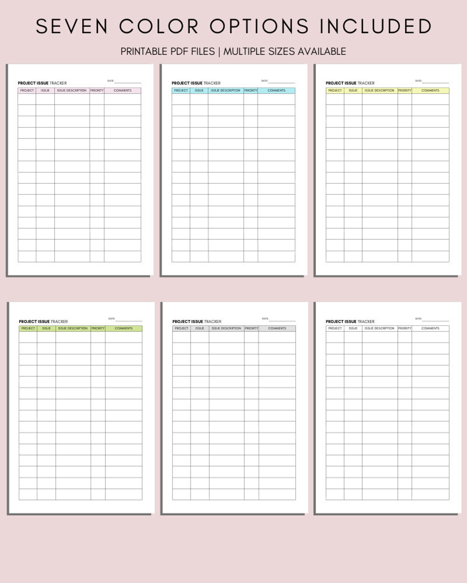 Project Issue Tracker Printable: Project Planning Log (A4, A5, Letter ...