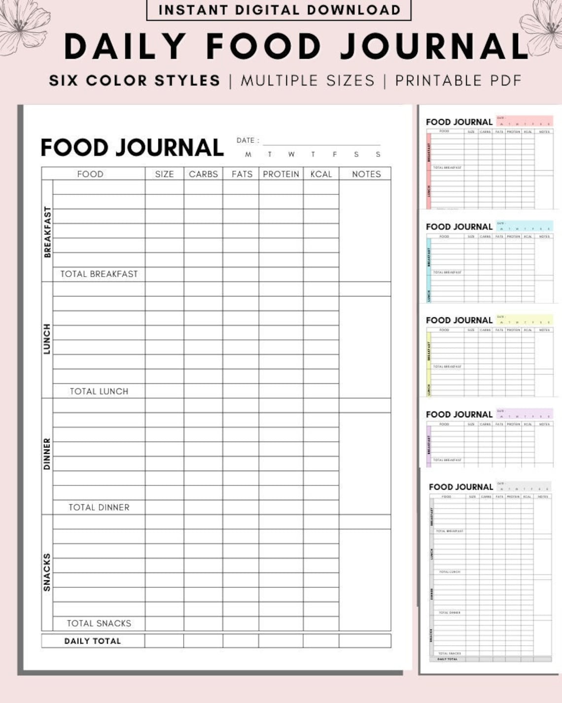 Daily Food Journal Printable: Calorie Counting, A4 A5 (digital Download ...