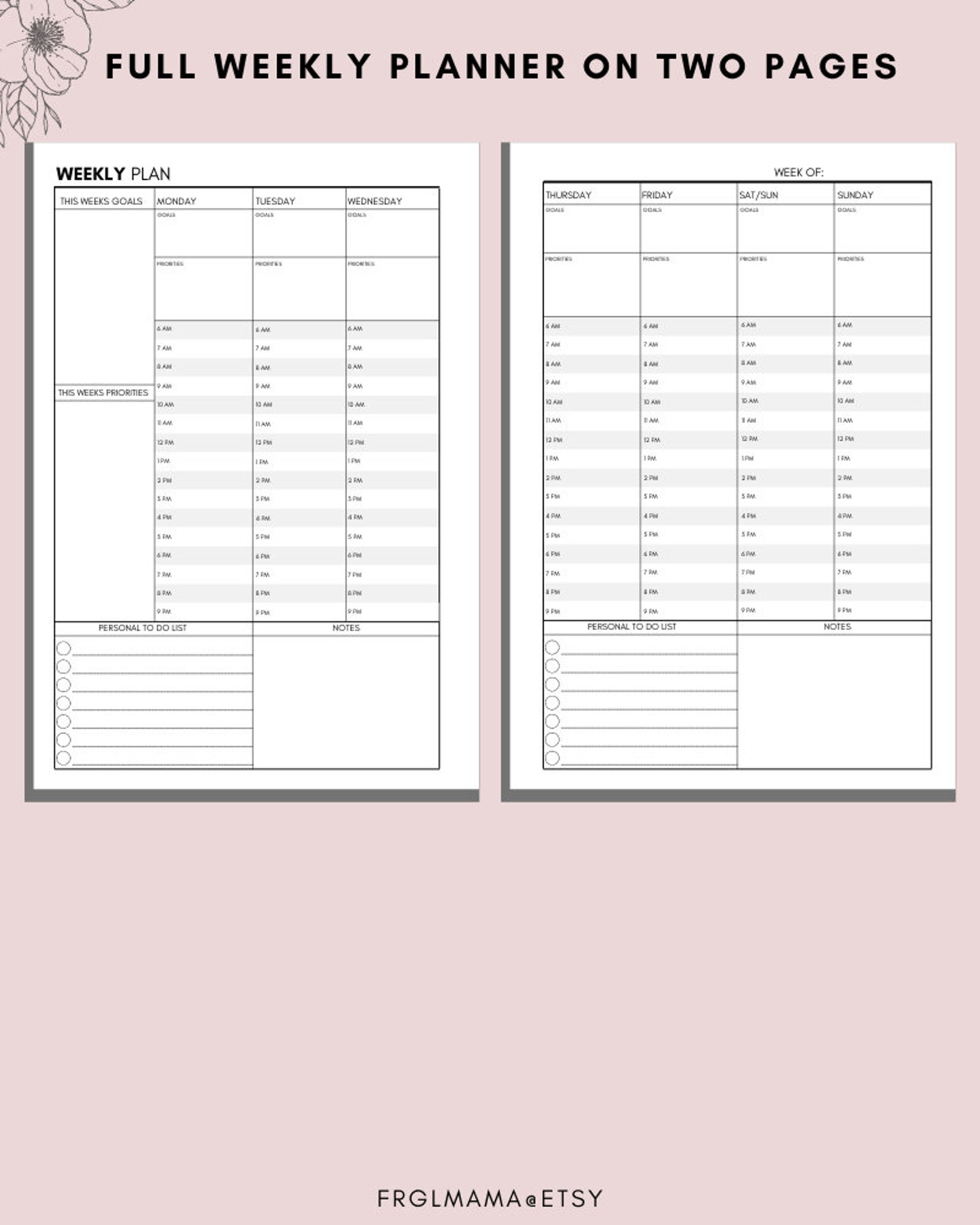 Weekly Planner Printable Landscape Minimalist Weekly - Etsy