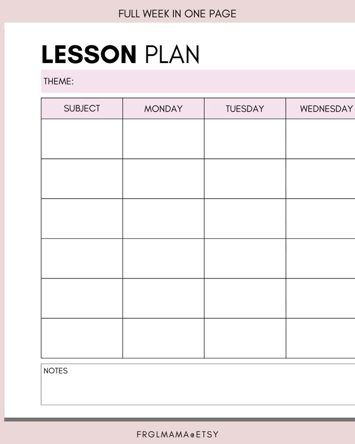 Printable Weekly Lesson Plan Template Preschool/kindergarten - Etsy UK