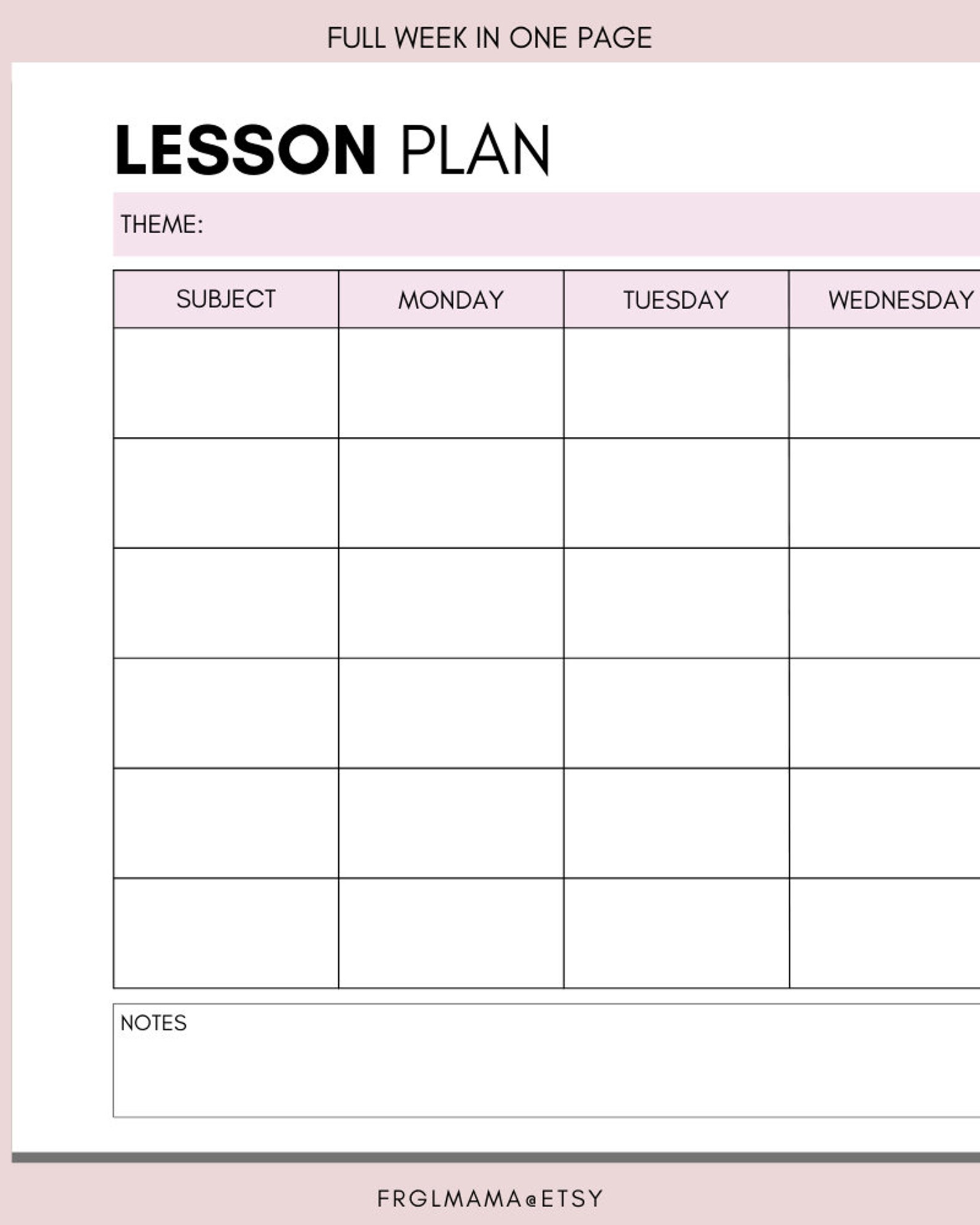 Printable Weekly Lesson Plan Template Preschool/kindergarten - Etsy