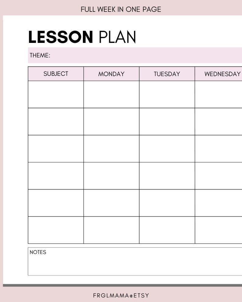 Printable Weekly Lesson Plan Template Preschool/kindergarten - Etsy