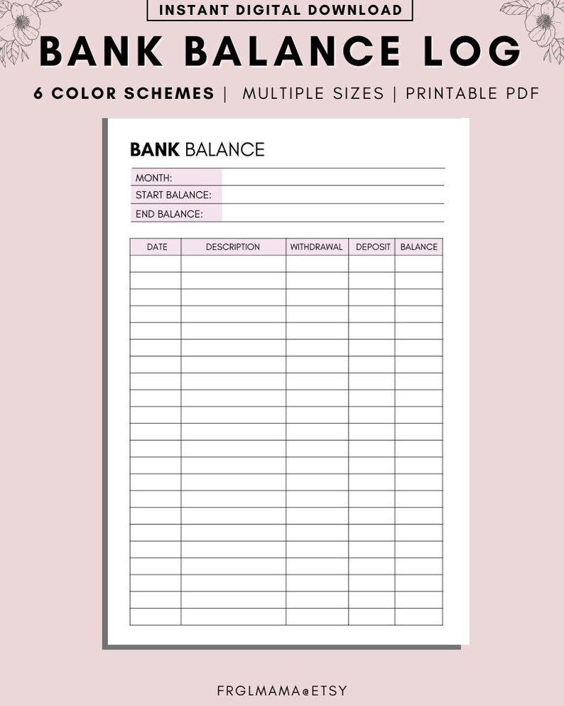 Bank Balance Printable: Savings Account Tracker (A4, A5, Letter PDF) - Etsy