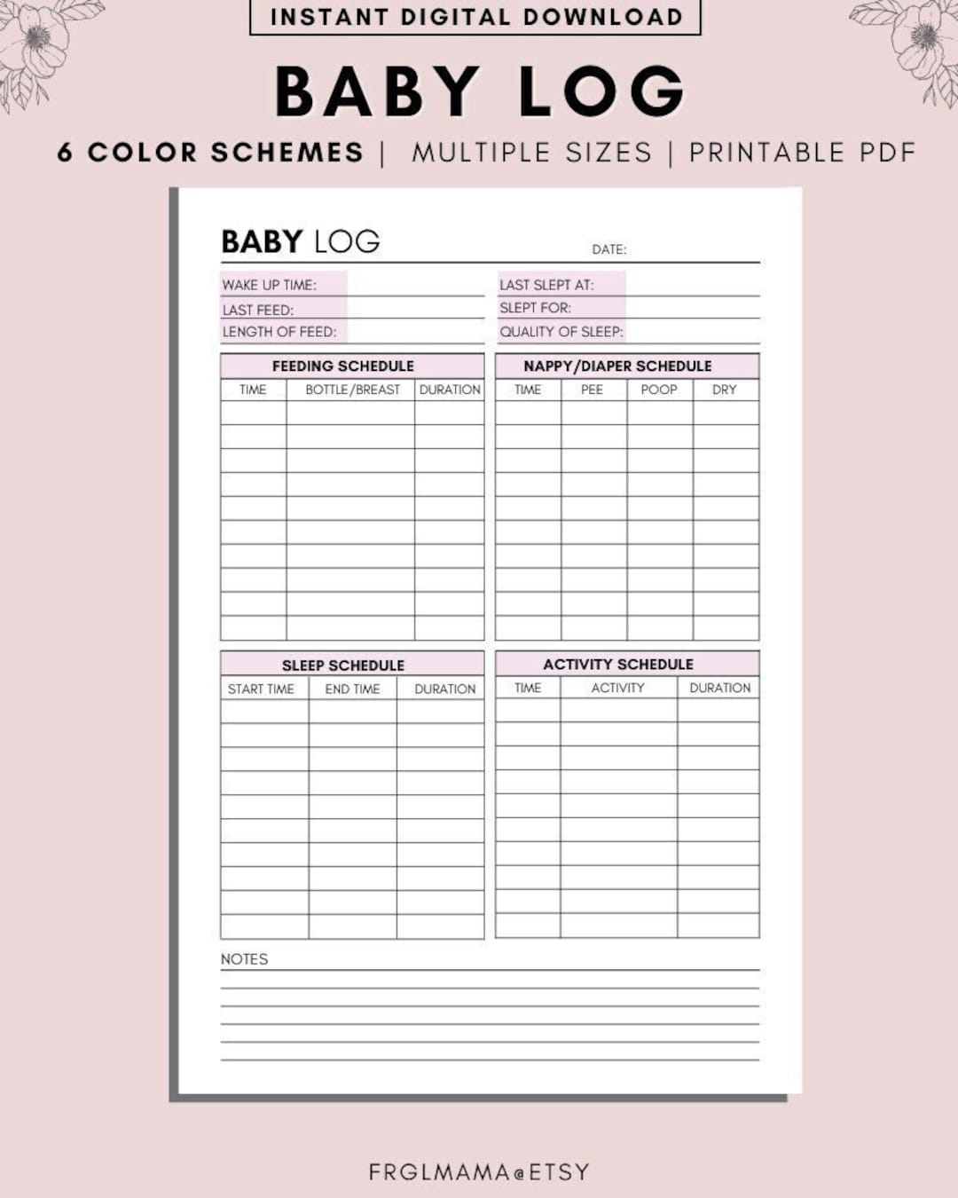 Baby Tracker, One Page Printable Baby Log, Newborn Tracker, Nursing Log ...