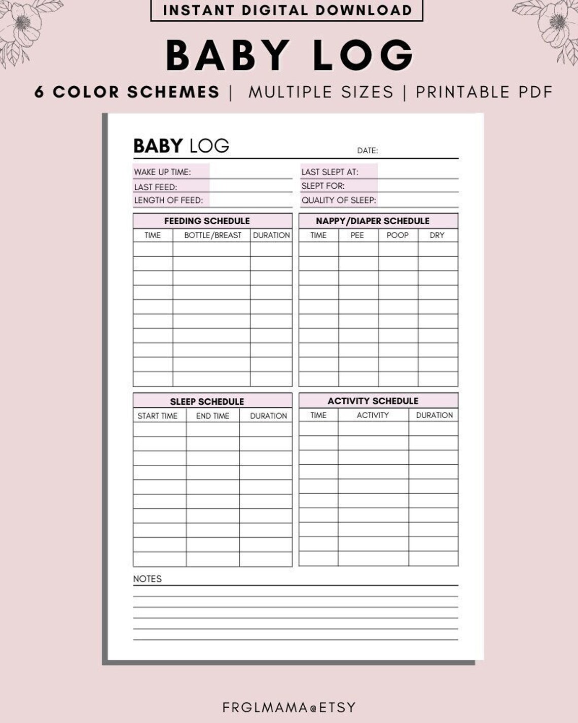 Baby Tracker One Page Printable Baby Log Newborn Tracker | Etsy UK