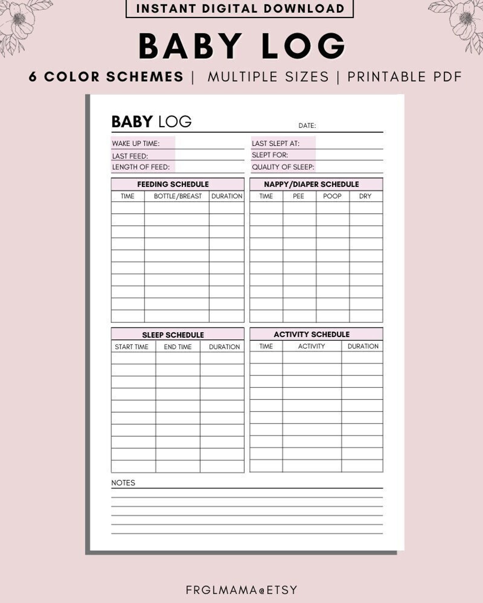 Baby Tracker One Page Printable Baby Log Newborn Tracker | Etsy UK