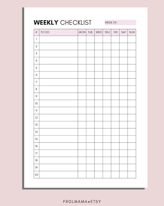 Blank Weekly Checklist