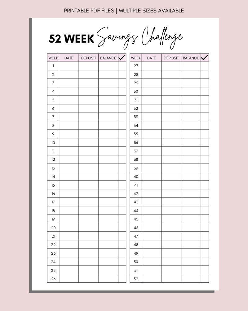 52 Week Savings Tracker Printable Savings Tracker Emergency - Etsy Canada