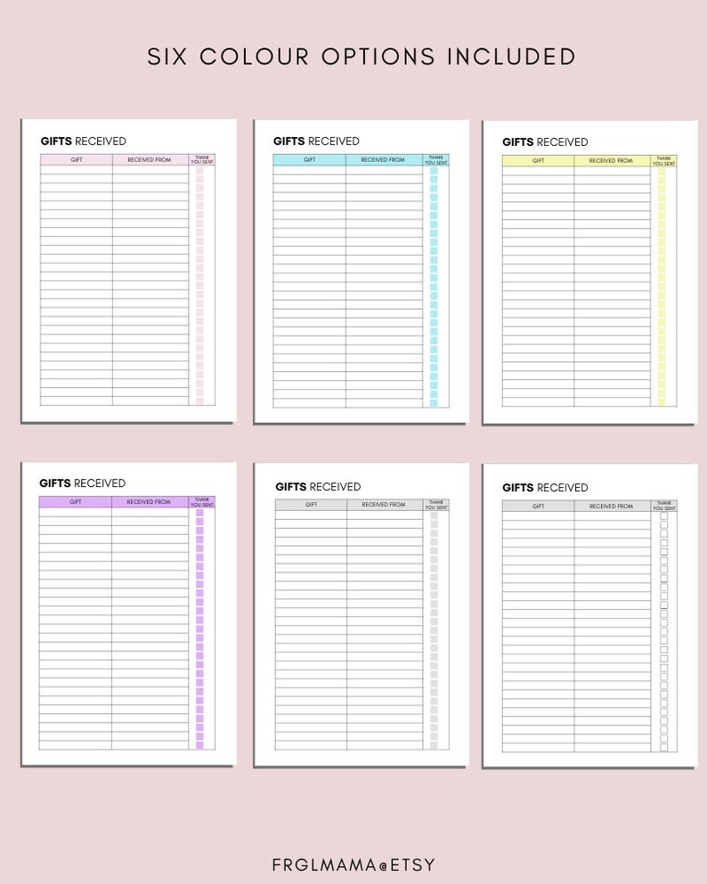 Gifts Received Printable Form Bridal or Baby Shower Birthday | Etsy