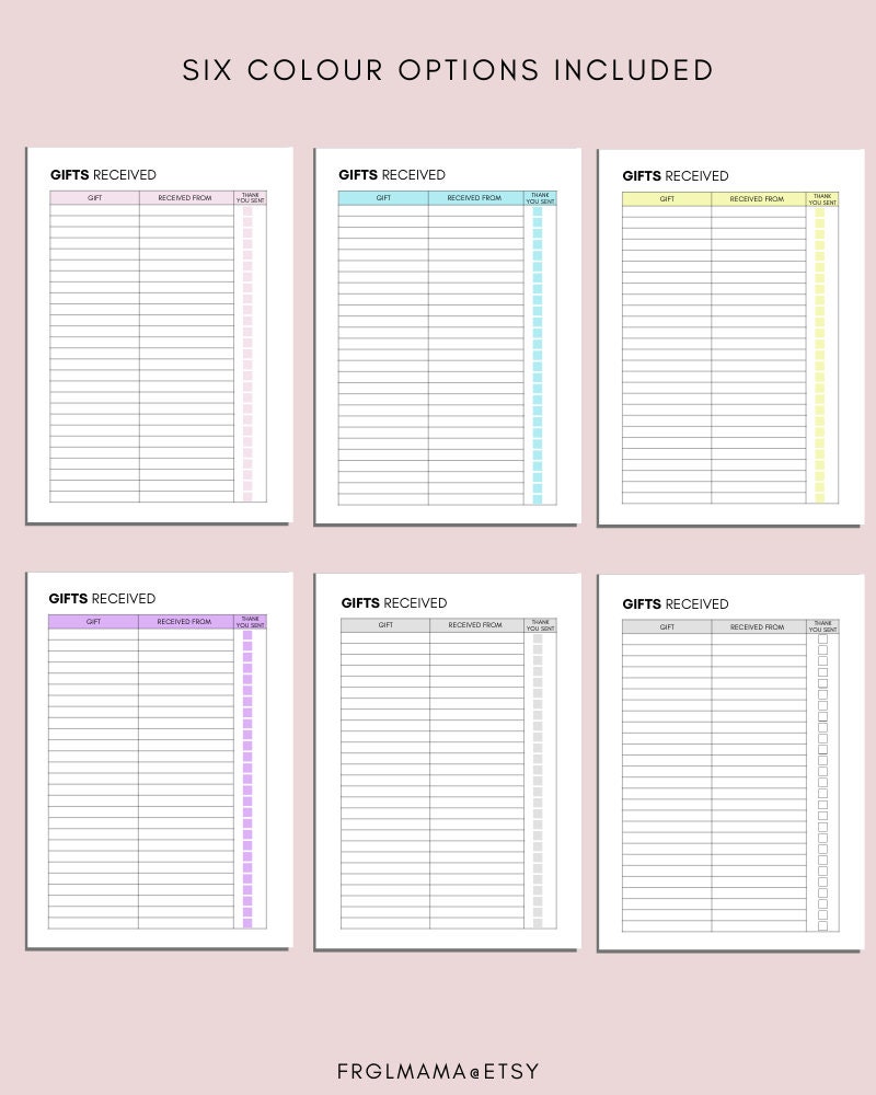 Gifts Received Tracker: Printable Chart for Showers & Parties (digital ...
