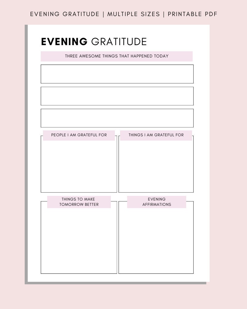 Daily Gratitude Journal Printable: Mindfulness Log (A4 A5 Letter) - Etsy