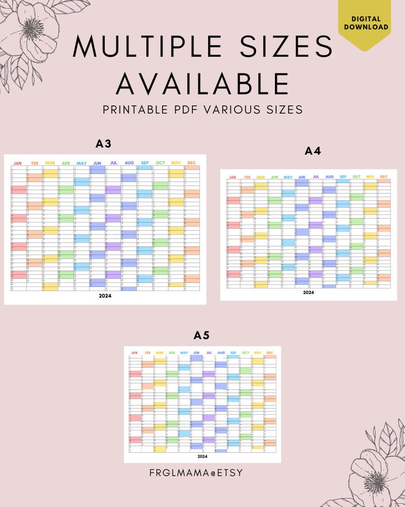 2024 Year Planner Yearly Planner on 1 Page Landscape - Etsy