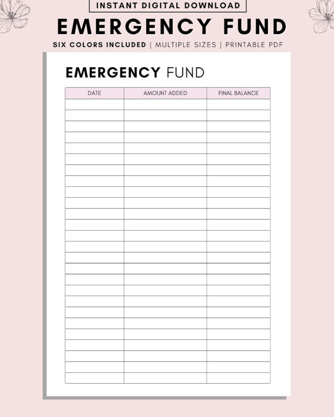 Emergency Fund Tracker, Emergency Fund Savings, Emergency Funds Tracker ...