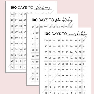100 Day Countdown Printable Planner, Countdown Calendar, Fitness ...