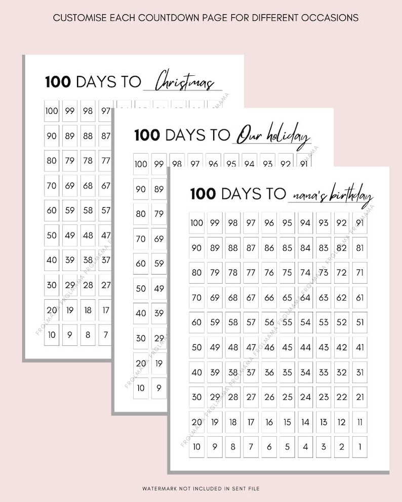 100 Day Countdown Printable: Minimalist Planner (PDF) - Etsy