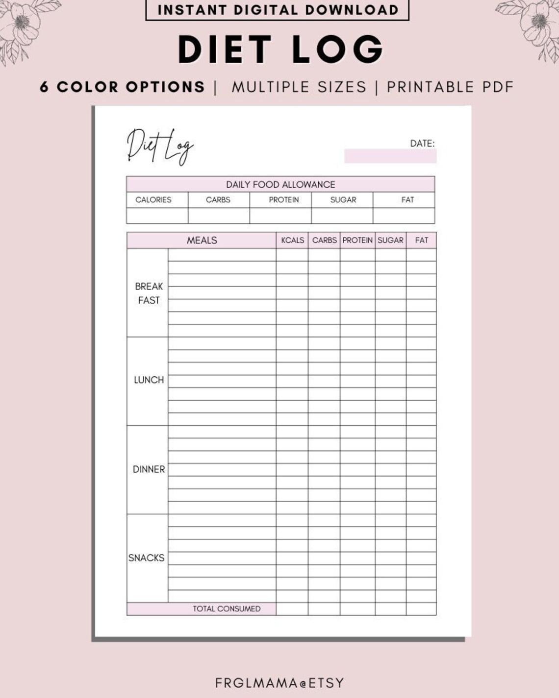 Diet Log Diet Tracker Printable Food Diary Printable Food | Etsy UK