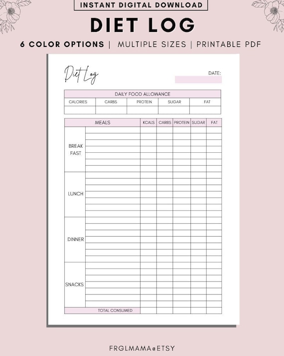 Calorie Counter Sheet To Print