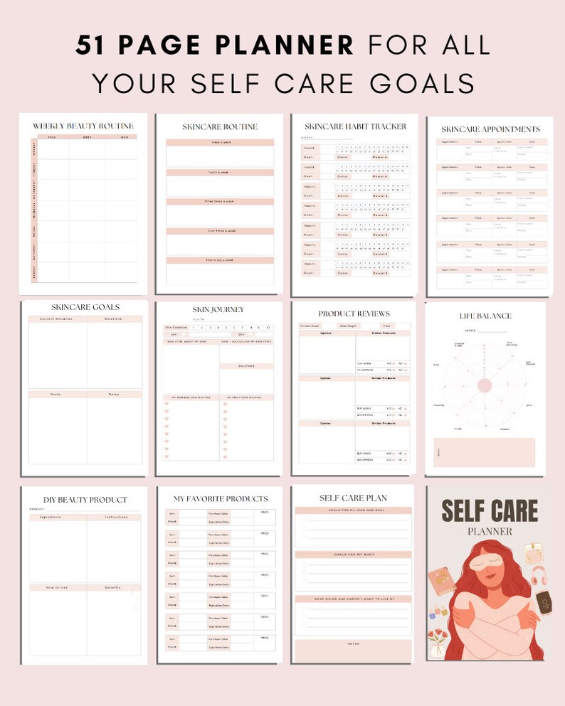 Self-care Planner Printable: Mindfulness Workbook, Skincare Tracker (A4 ...