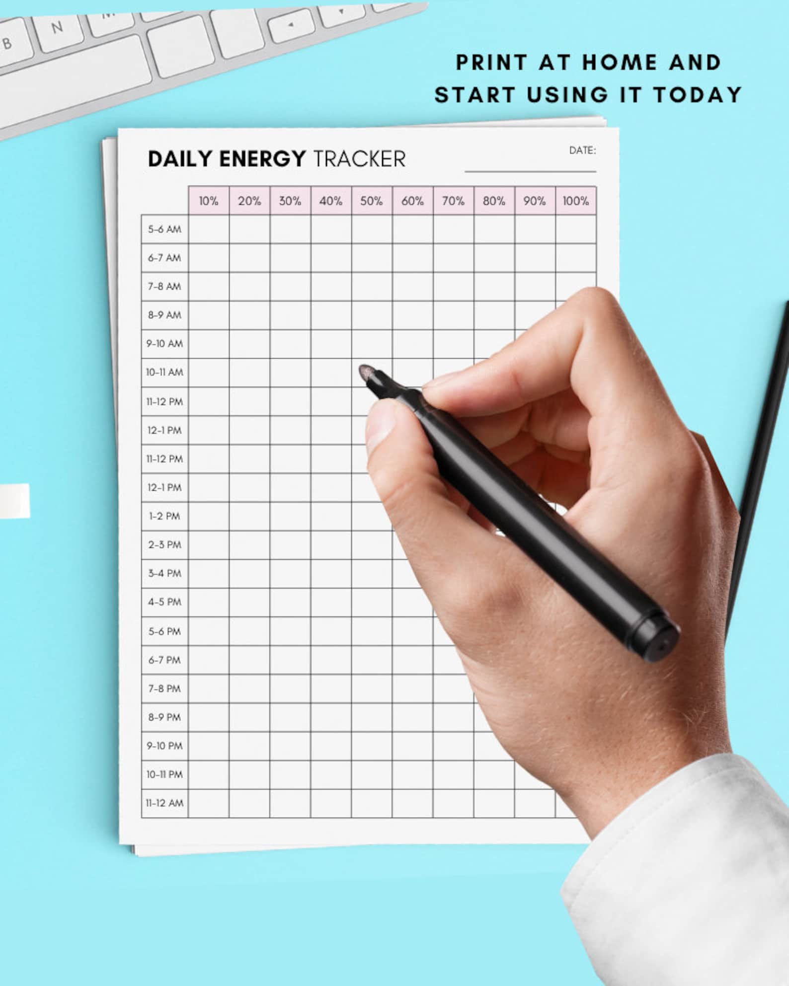 Energy Tracker, DAILY Energy Level Tracker Printable, Track Energy ...
