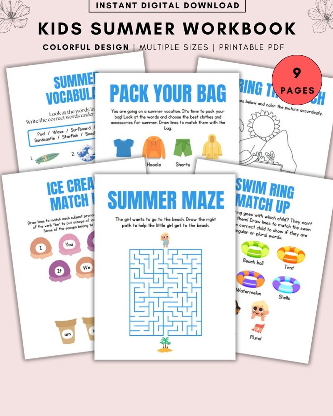Summer Kids Activity Workbook: Printable Holiday Planner (digital ...
