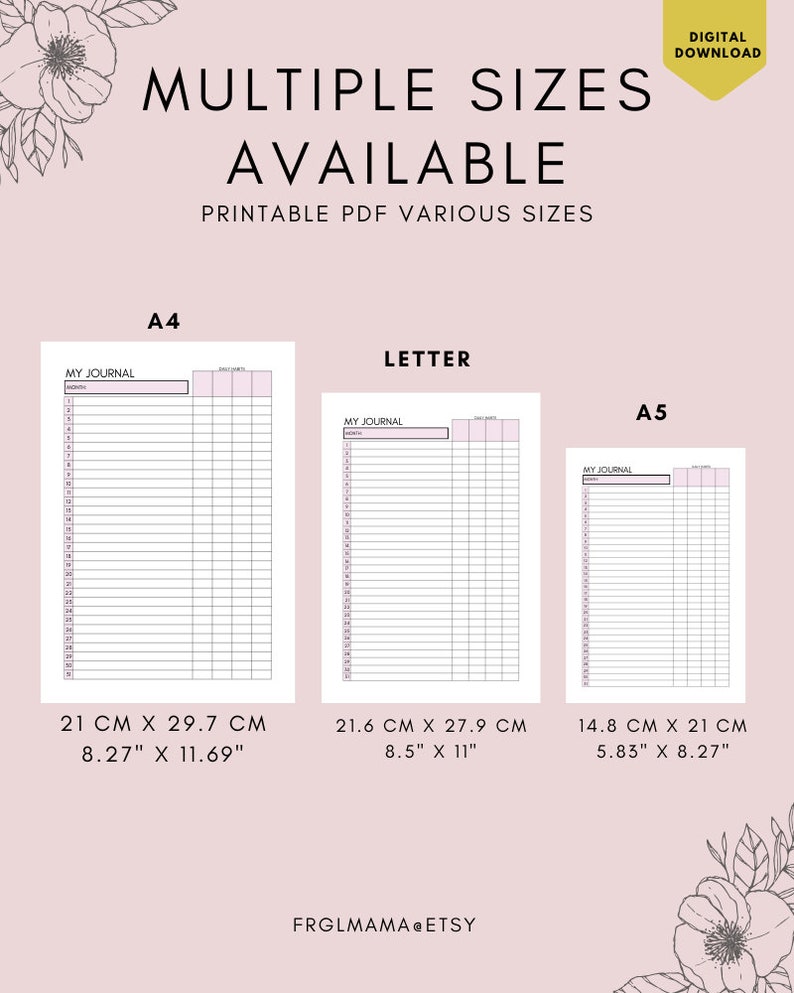 Fillable Daily Journal Printable: Habit Tracker, Mood Diary (PDF ...
