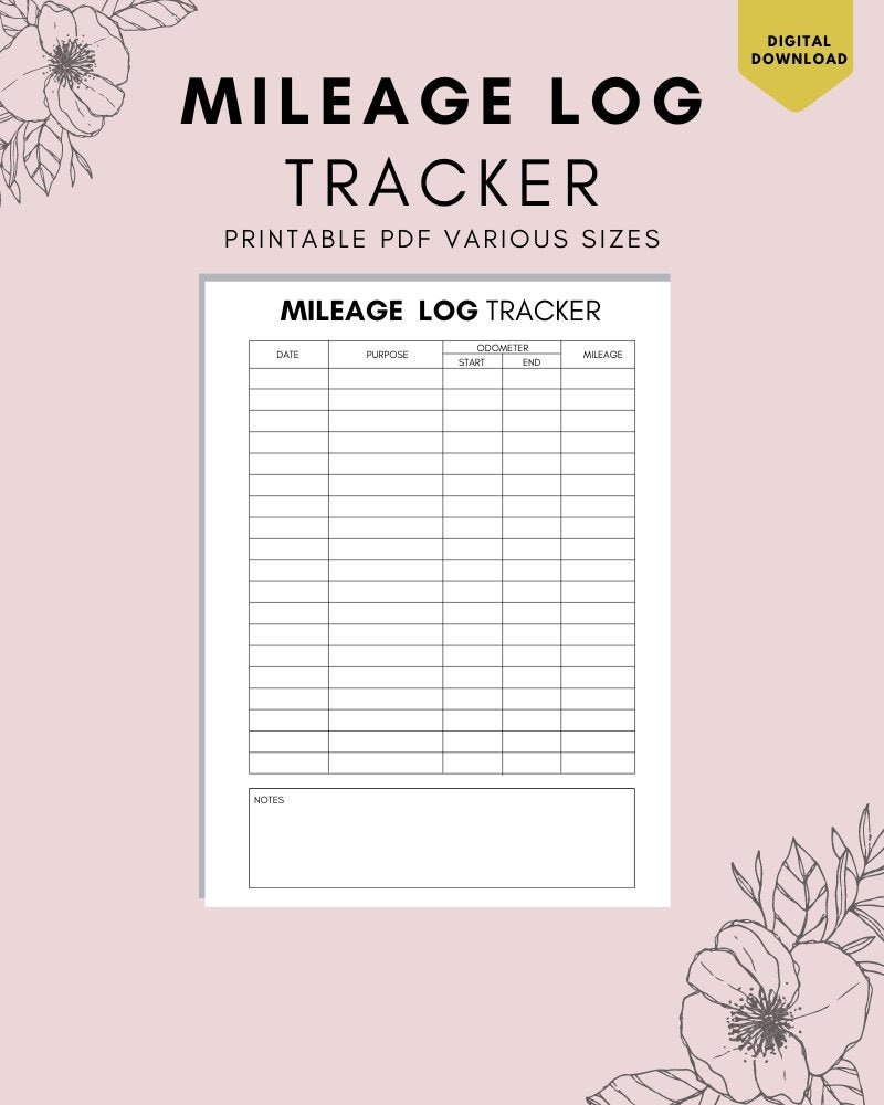 Printable Car Mileage Vehicle Miles Travelled Mini HP Mileage Log Paper ...