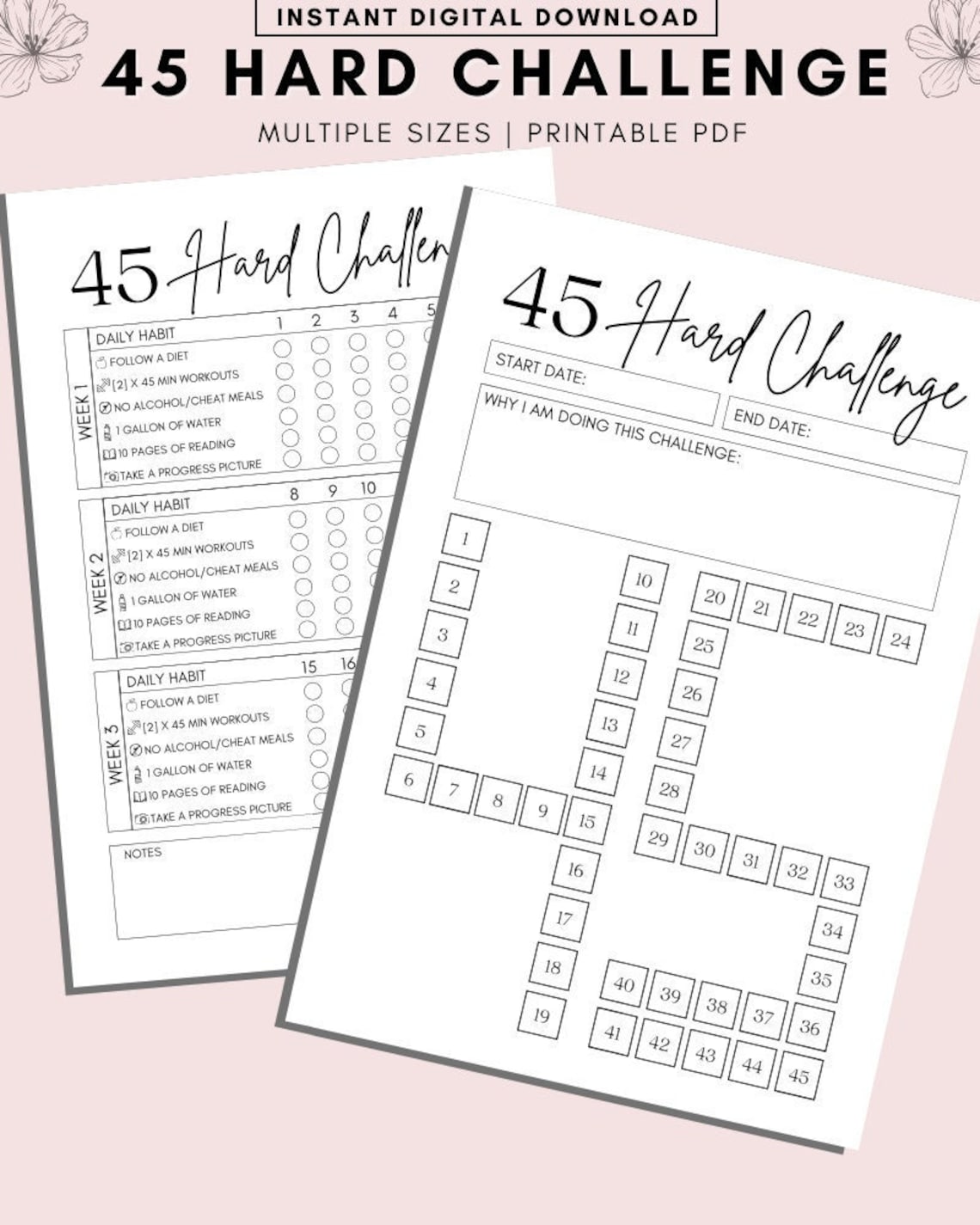 45 Hard Challenge Tracker Bundle Modified 75 Hard Challenge | Etsy UK