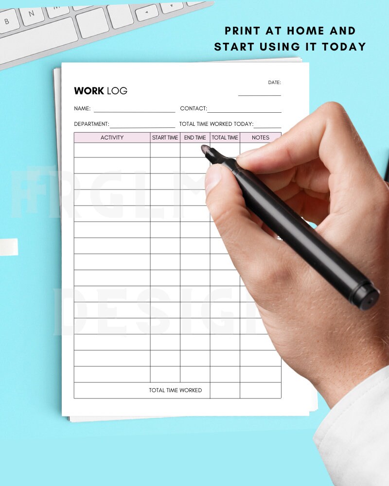 Printable Work Log: Time Tracker, Timesheet (PDF) - Etsy