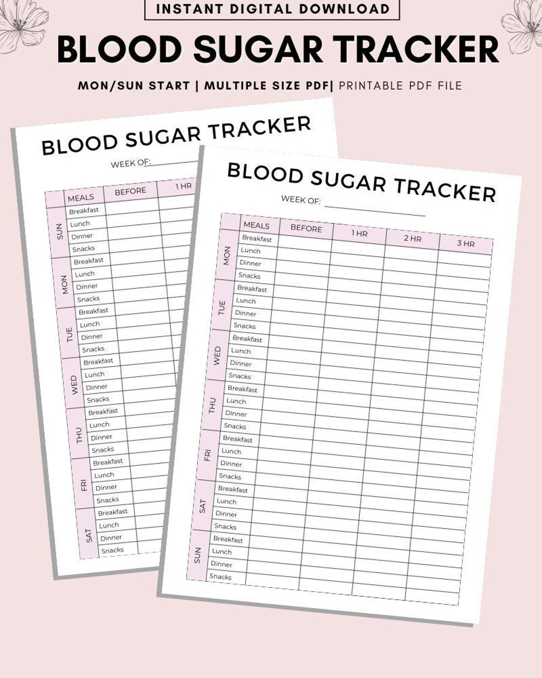 Blood Sugar Tracker Printable Template, Blood Glucose Tracker, Diabetic ...