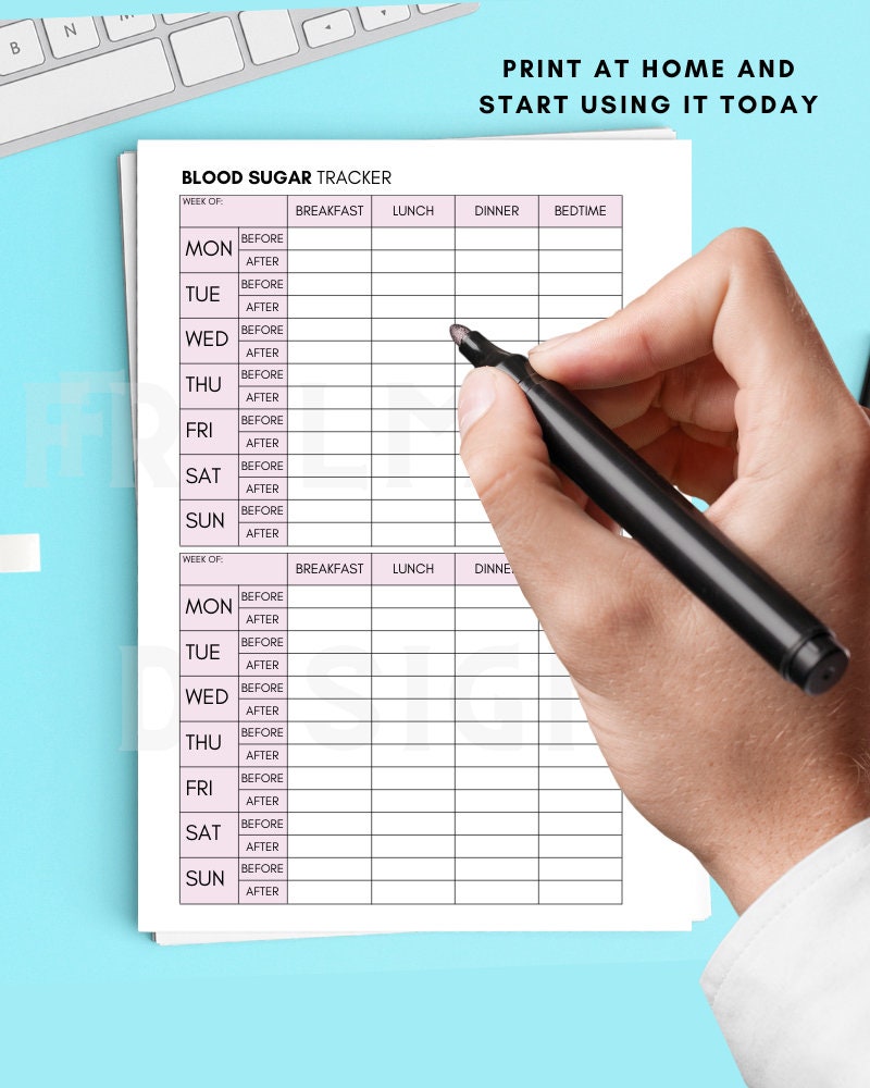 Blood Sugar Log Printable, Blood Sugar Tracker Printable, Blood Glucose ...