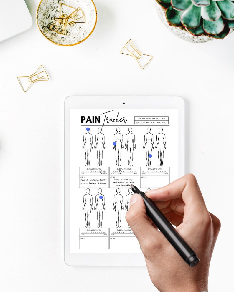 Printable Pain Tracker, Chart Monthly Symptom Frequency & Severity ...