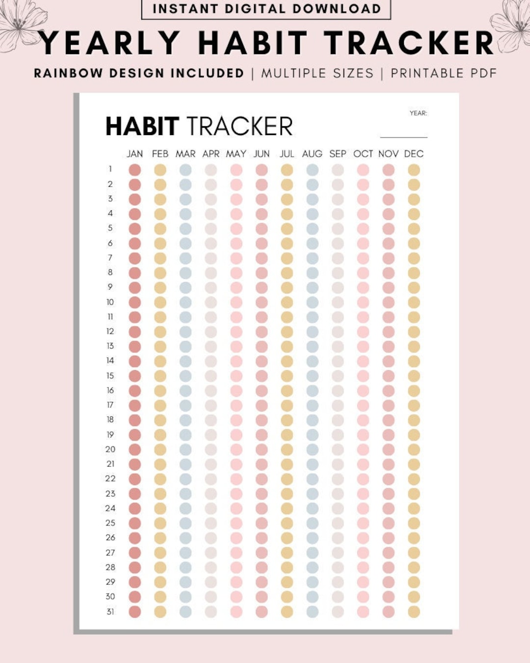 Rainbow Yearly Habit Tracker Printable (digital Download) - Etsy