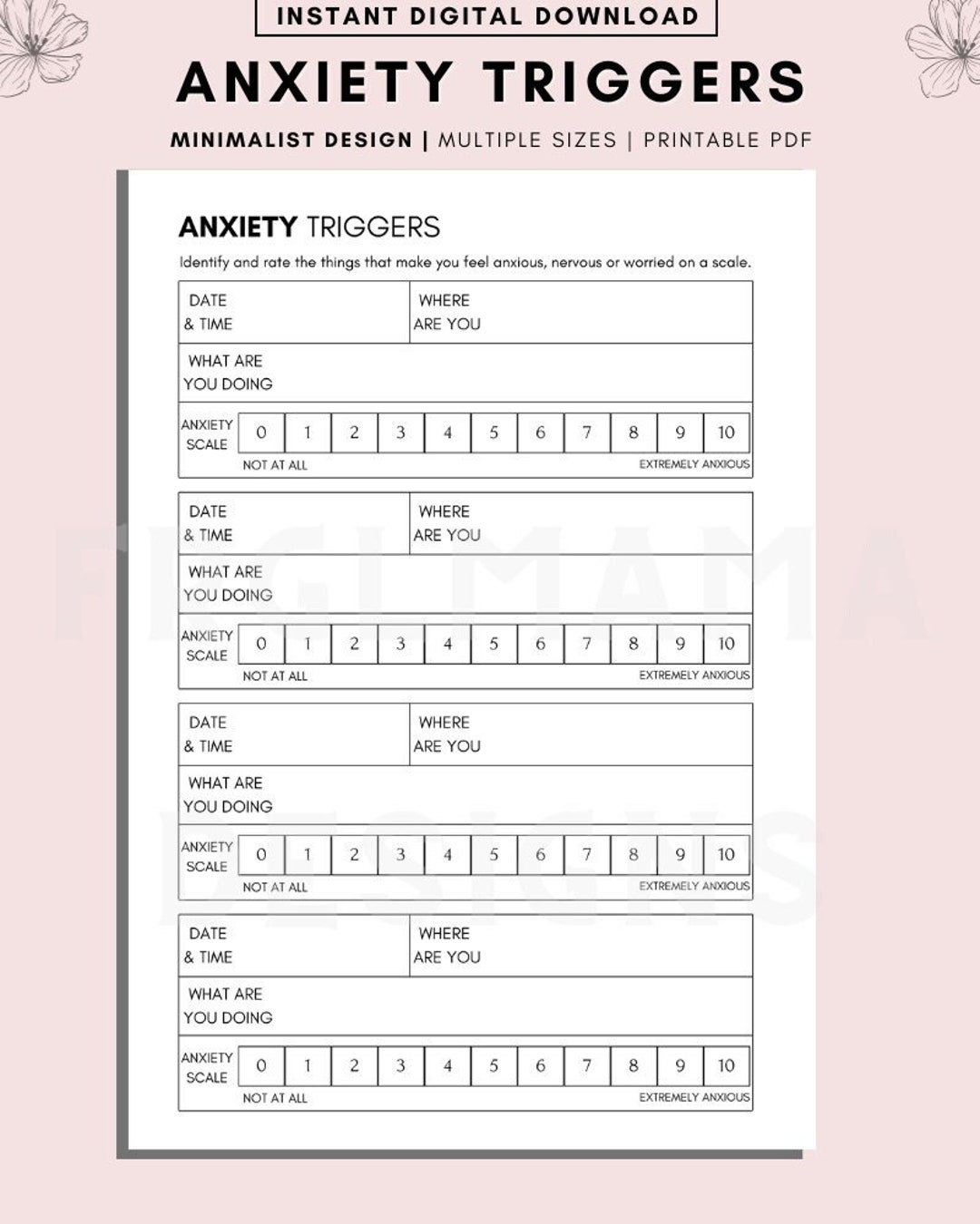 Anxiety Tracker Printable Template, Track Daily Anxiety Levels, Anxiety ...