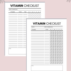 Vitamin & Supplement Tracker: Weekly Checklist (A4, A5, Letter PDF) - Etsy