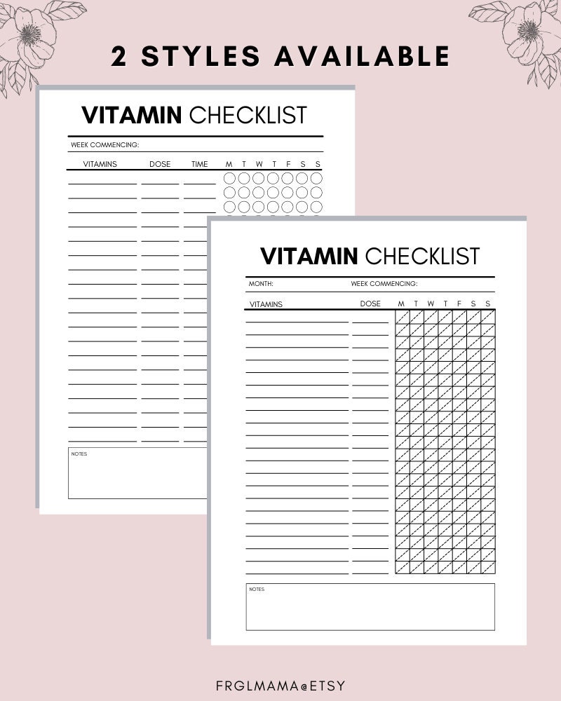 Vitamin & Supplement Tracker: Weekly Checklist (A4, A5, Letter PDF) - Etsy