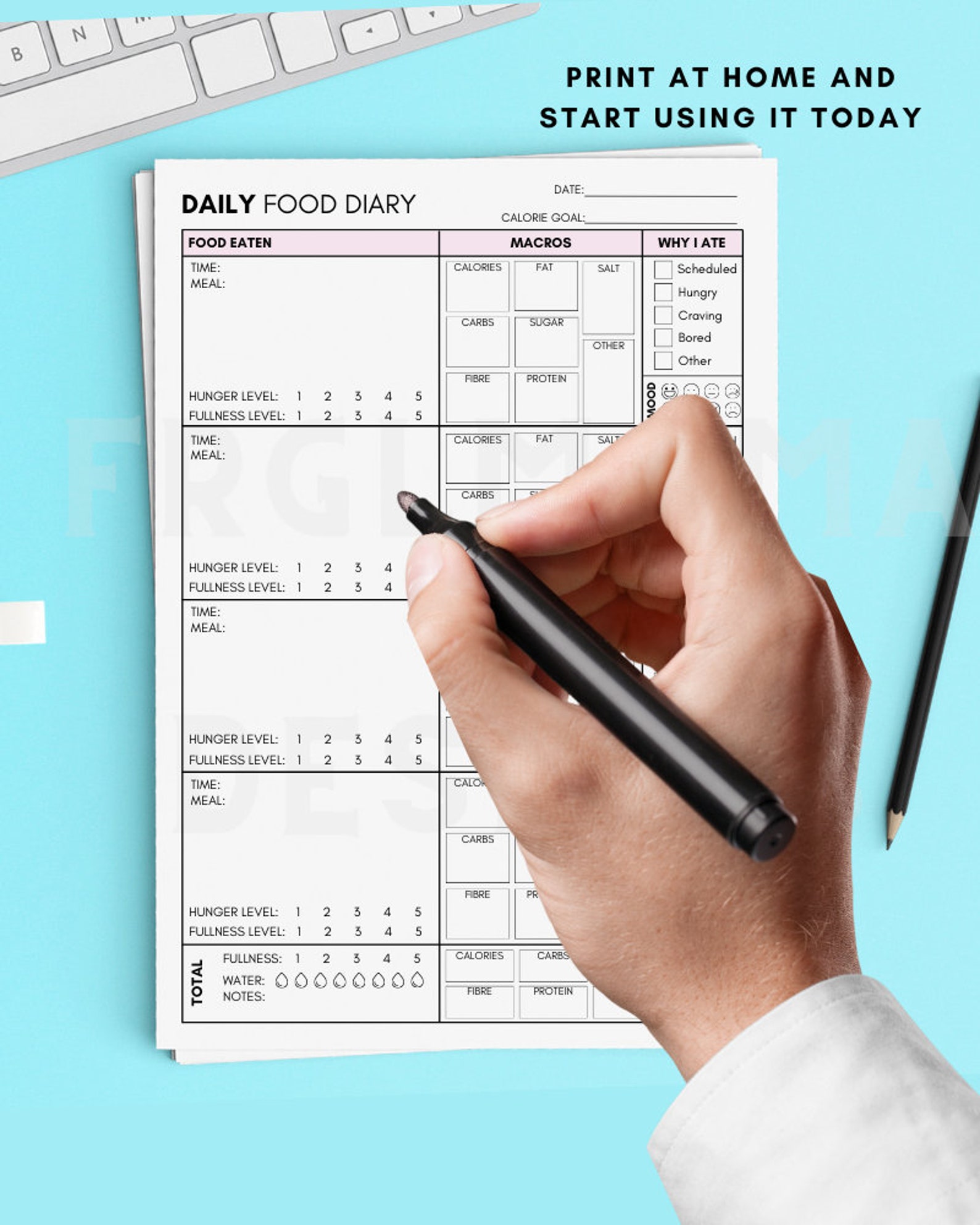 Daily Macro & Calorie Tracker: Printable Food Journal (digital Download ...