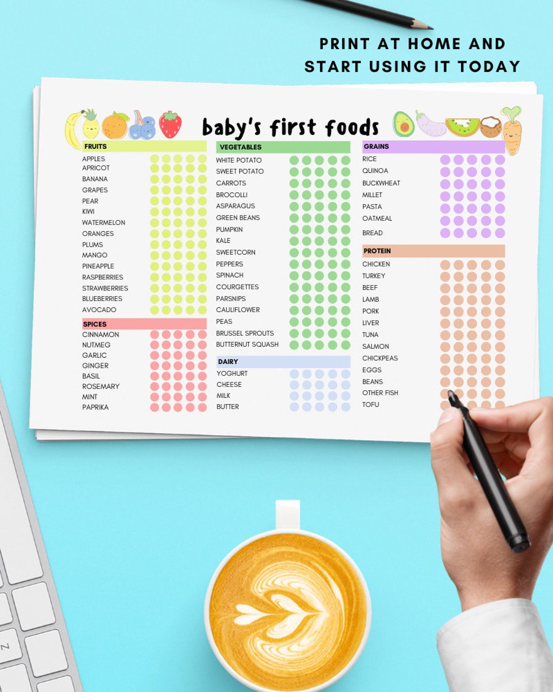 Baby Food Tracker Babys First Food Checklist Solids | Etsy