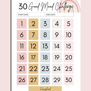 30 Day Good Mood Challenge Printable, 30 Days of Self Love, Self Love ...