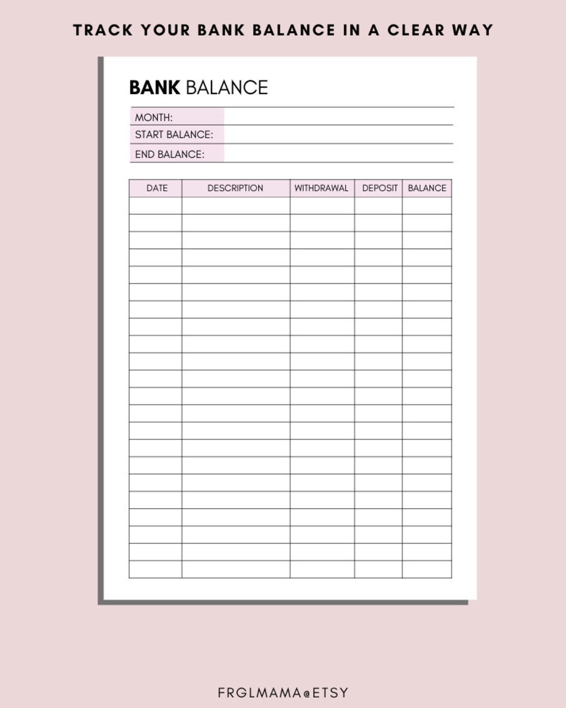 Bank Balance Printable Bank Account Log Savings Account - Etsy